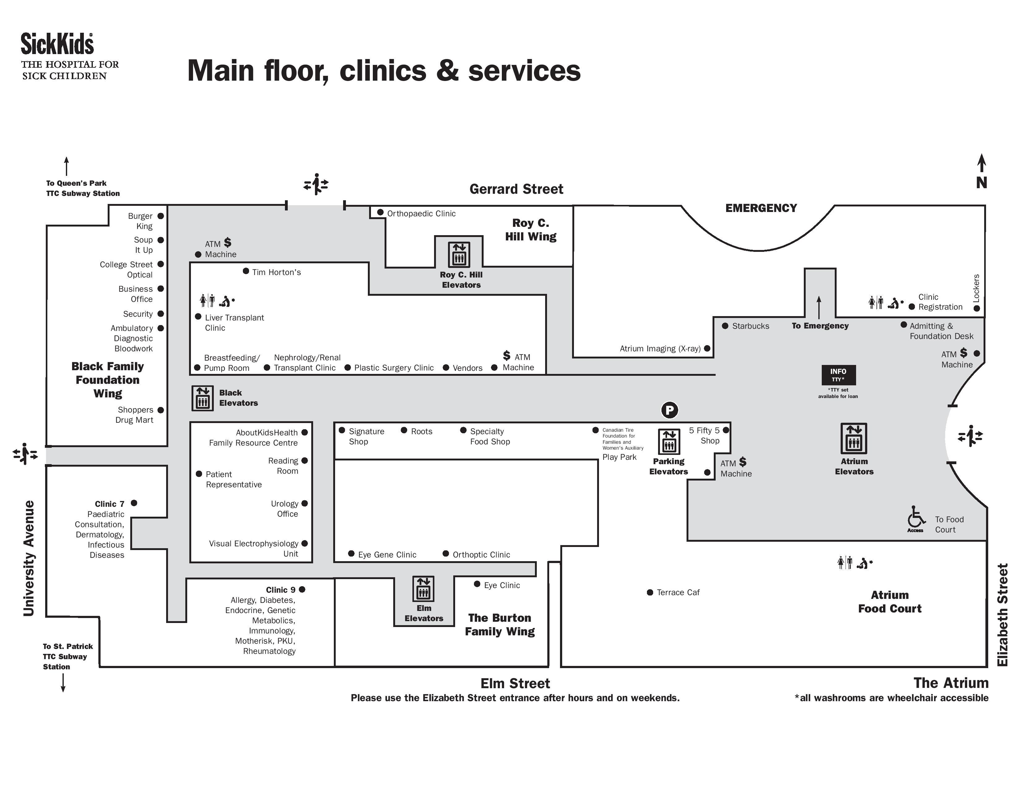 Plan hôpital pour enfants malades Toronto étage principal - Carte ...