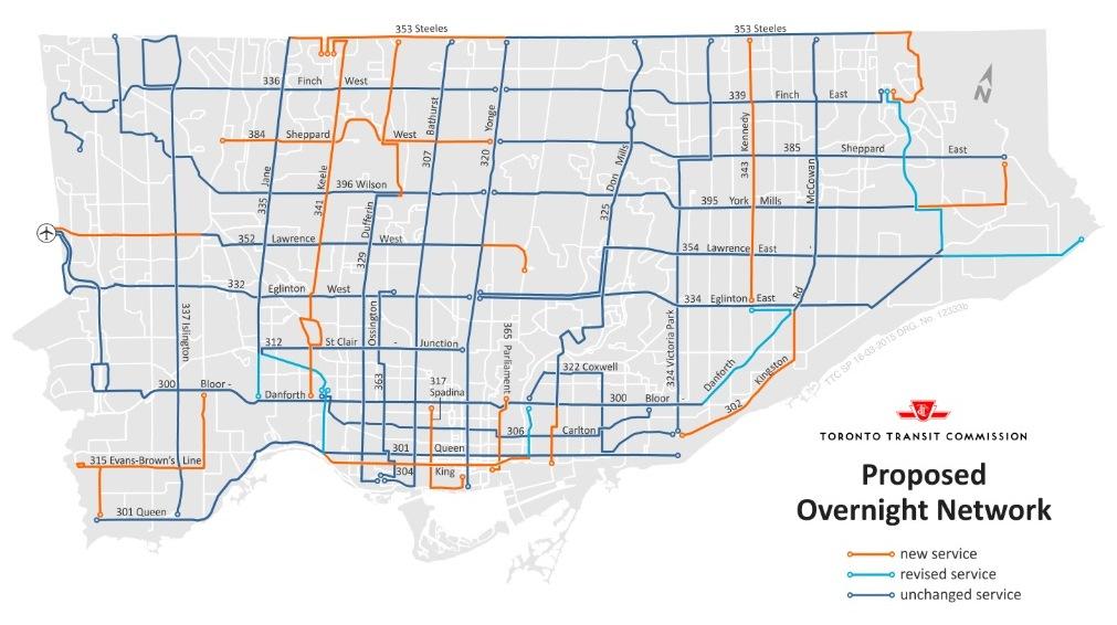 Plan TTC réseau de nuit Toronto - Carte TTC réseau de nuit Toronto (Canada)